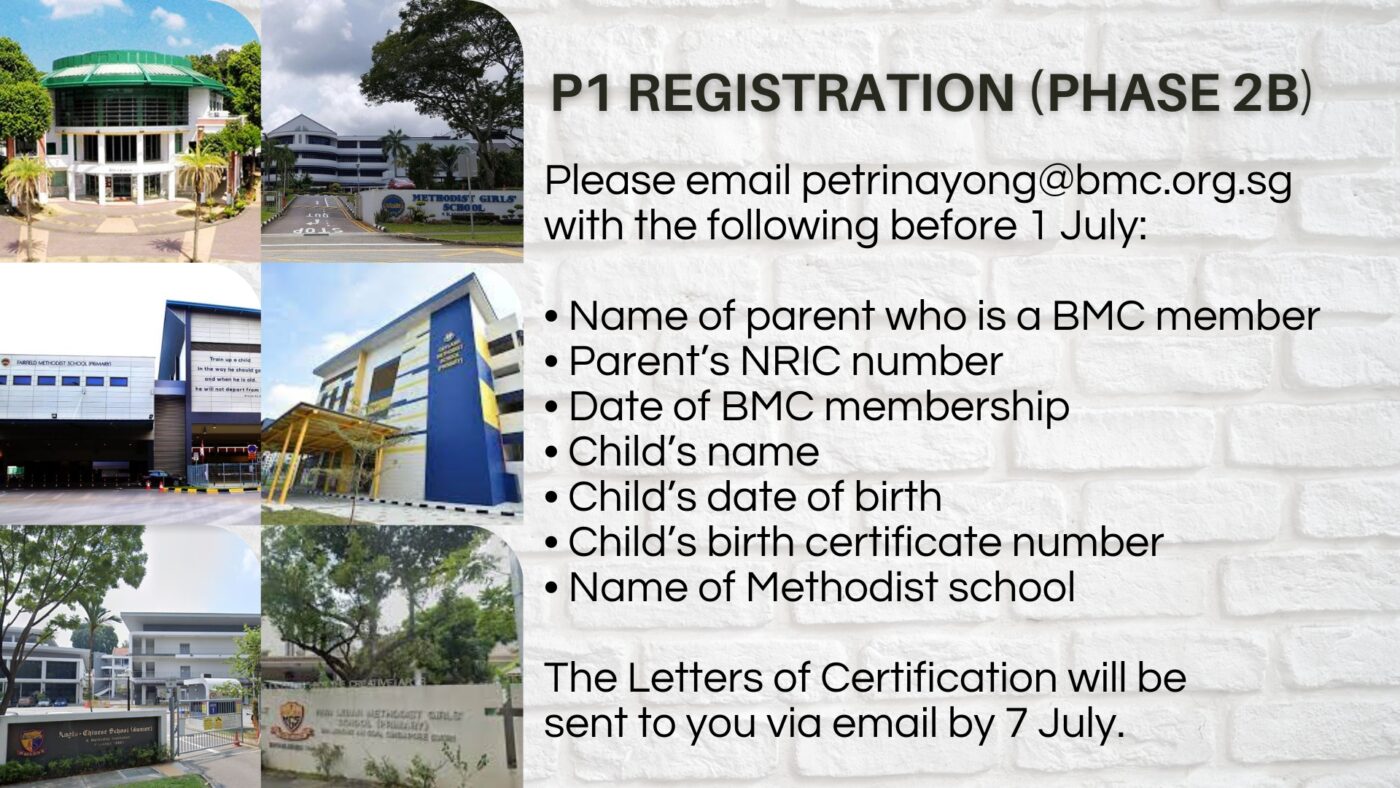 2024 Primary One Registration for Admission in 2025 – Bedok Methodist ...